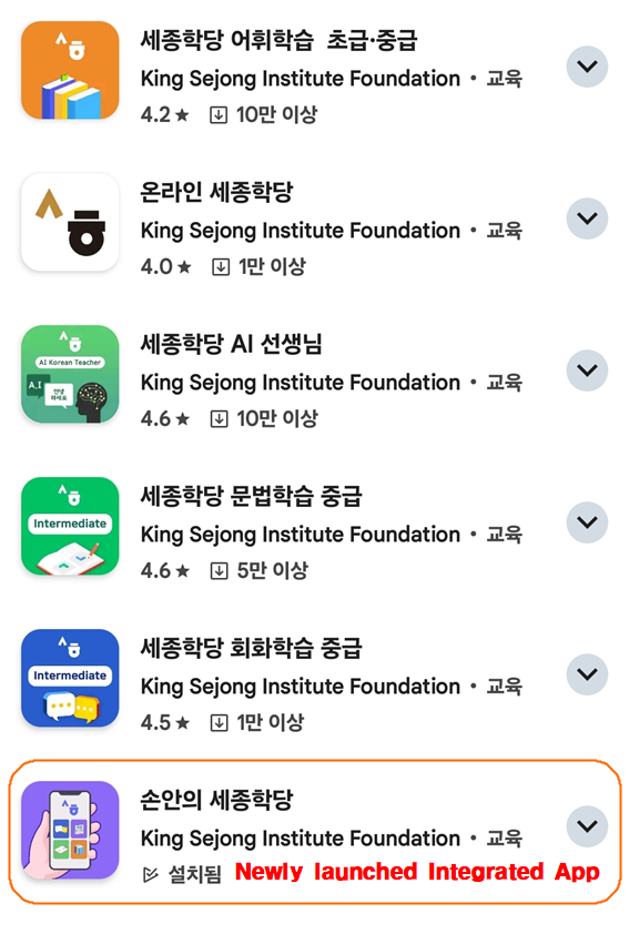 Integrated Korean Language Learning App 'King Sejong Institute in hand' launched